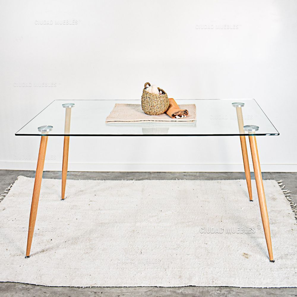 Mesa Rectangular Vidrio 140 cm Patas Madera
