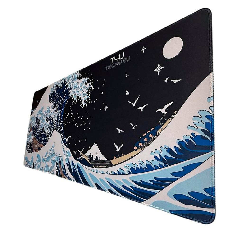 Mouse Pad Gamer Tecno4u 90x40cm Gran Ola Bordado Borde Azul