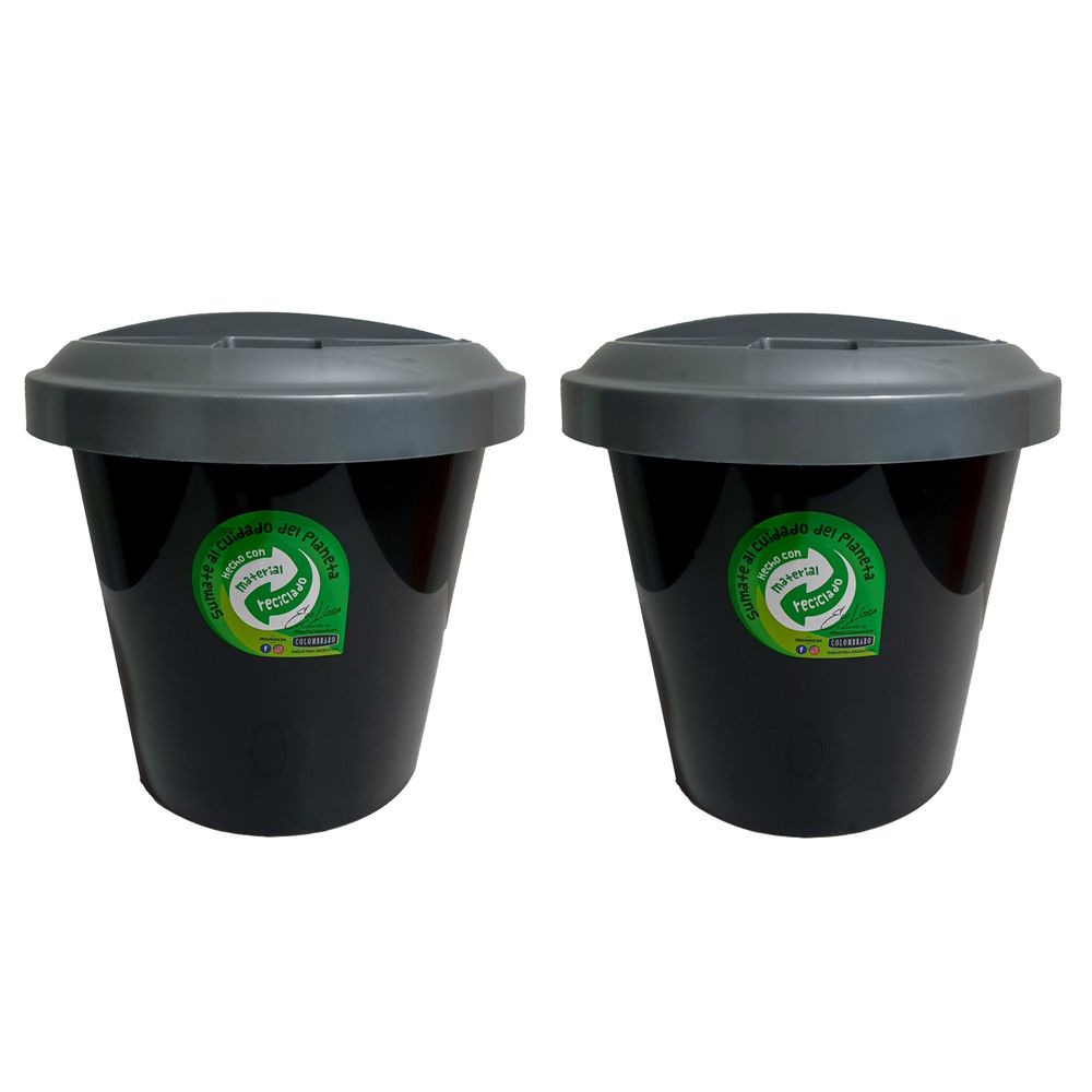 2 Cestos Tacho Basura Eco Reciclaje Negro/Gris - Colombraro