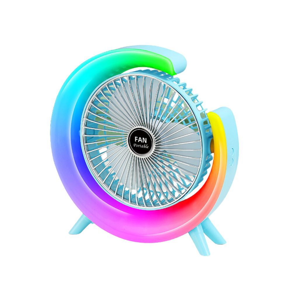 Mini Ventilador Turbo Portátil Con Luces Rgb Celeste VENTI-FH668 Dinax