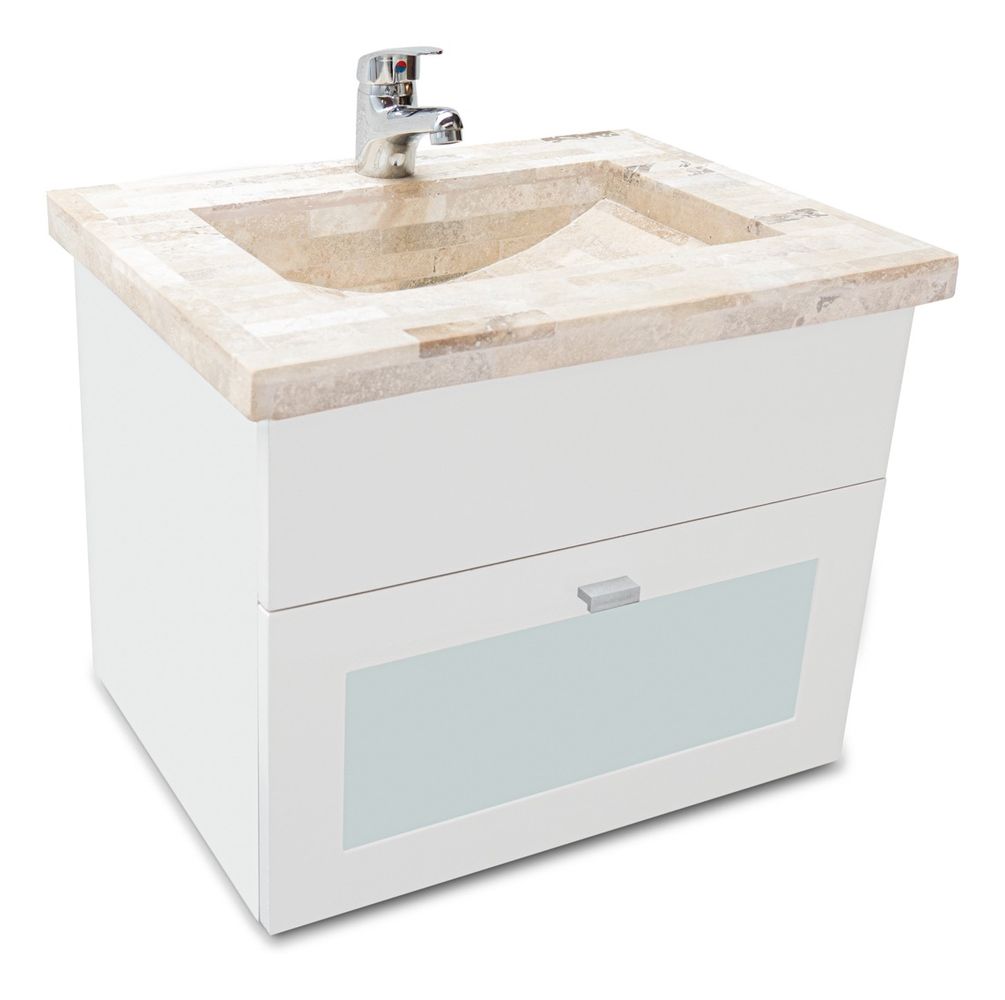 Vanitory Colgante Laqueado 50cm Bacha Travertino Griferia