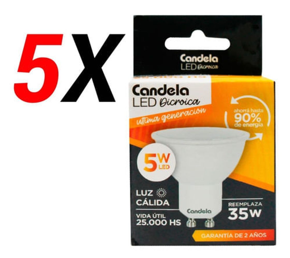Pack X 5 Lámparas Led Dicroica Candela 5w Reemplaza 35w