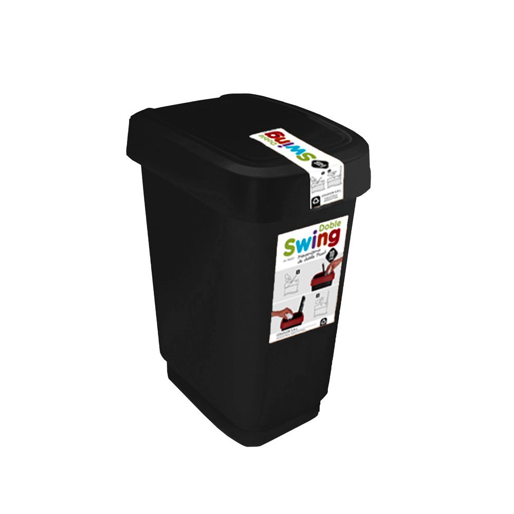 Tacho Recipiente De Basura Doble Swing 10 Lts Negro - Colombraro