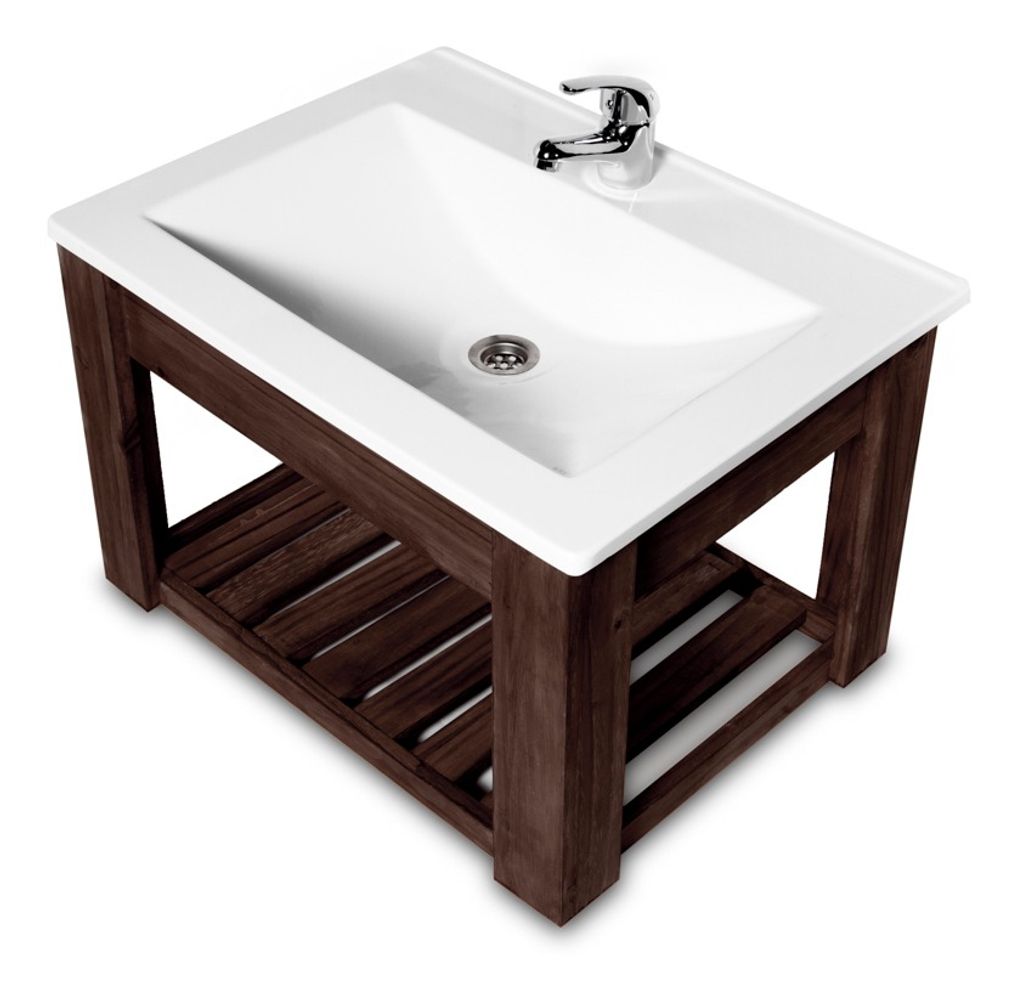 Vanitory Colgante 60cm Madera Maciza Y Bacha Maral Blanca