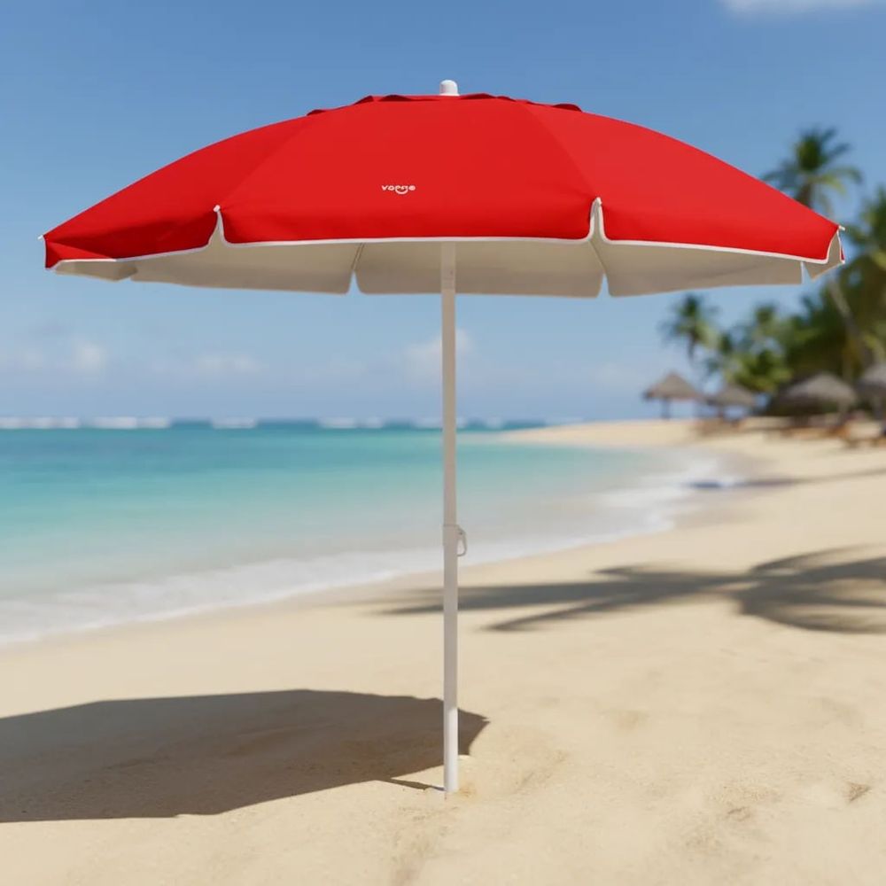 Sombrilla De Playa Playera Jardin Plegable Con Funda 1.80m Roja