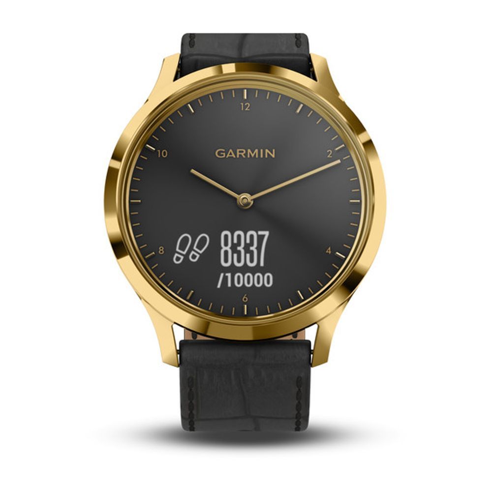 Garmin Reloj Vivomove HR Premium Acero Inoxidable Cuero negro dorado