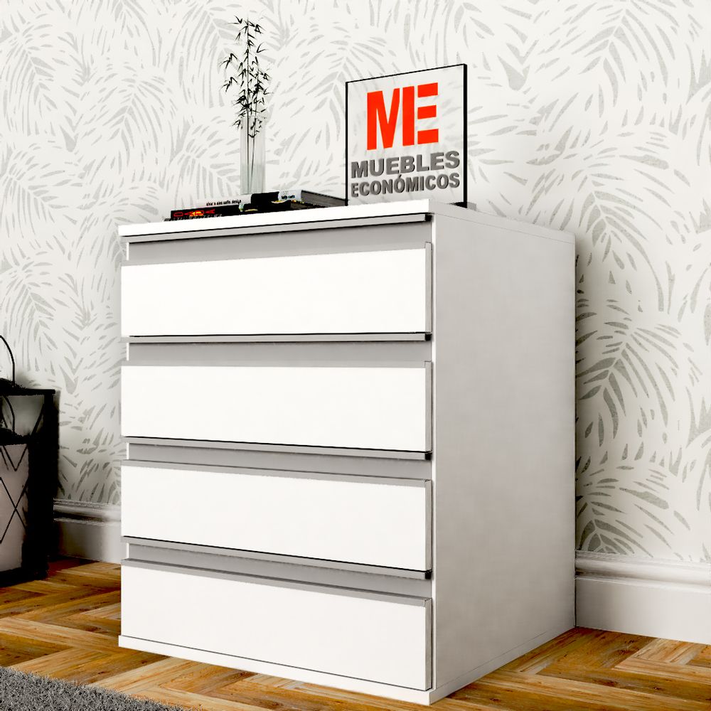 Cajonera 4 Cajones - Muebles Económicos - Blanco