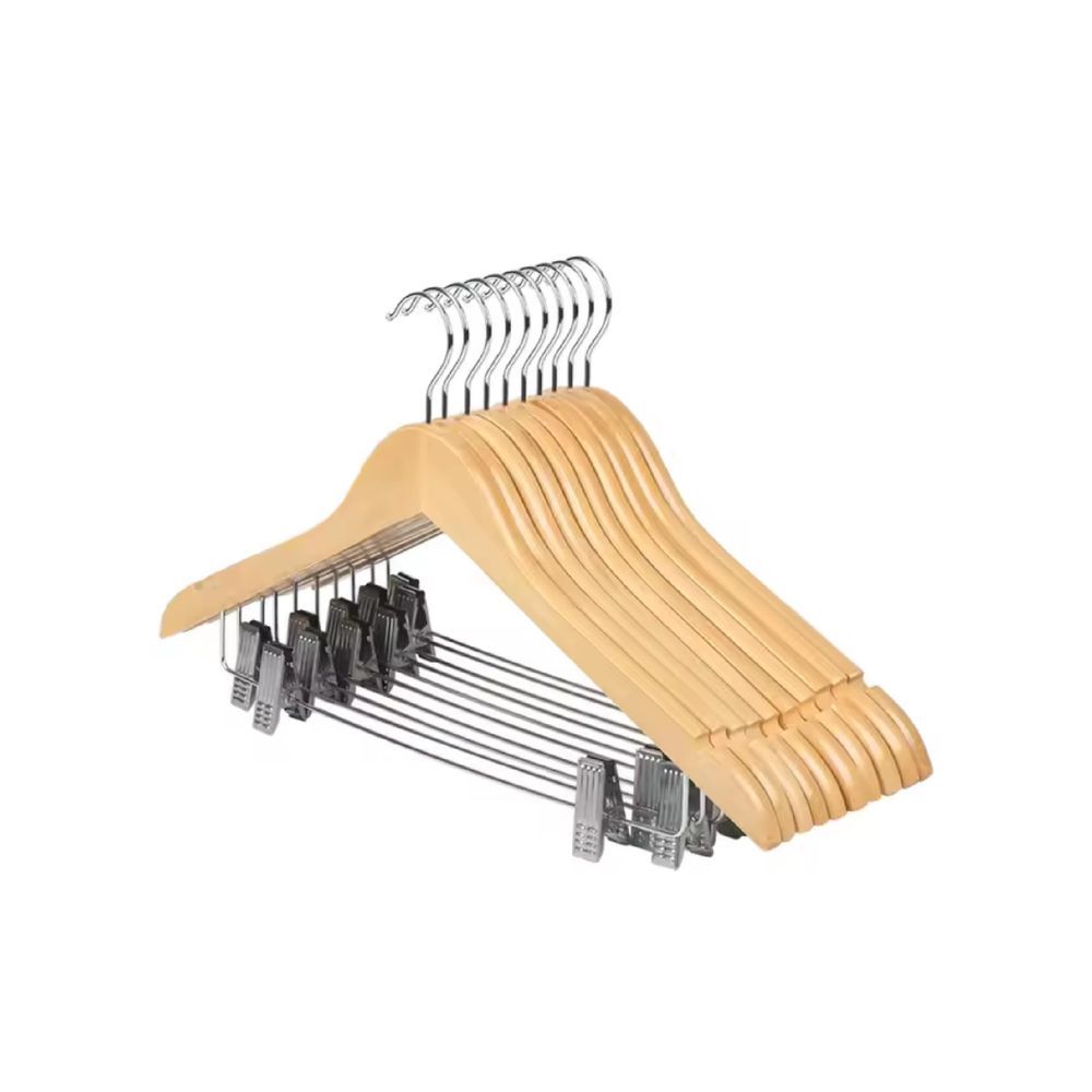 Pack 30 Perchas Madera Barnizada Lustrada Con Ganchos Waggs