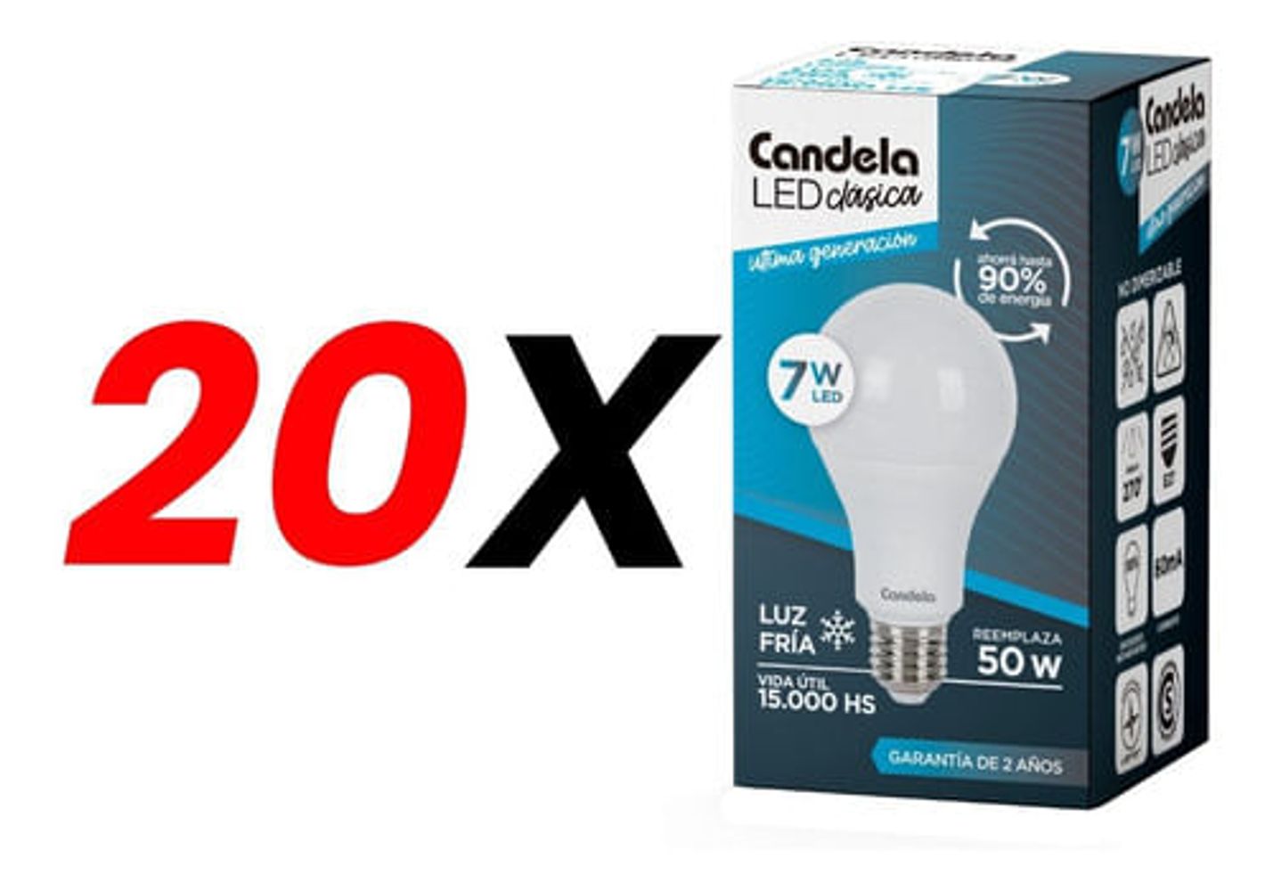 Pack X 20 Lámparas Led Candela Clásica 7w E27