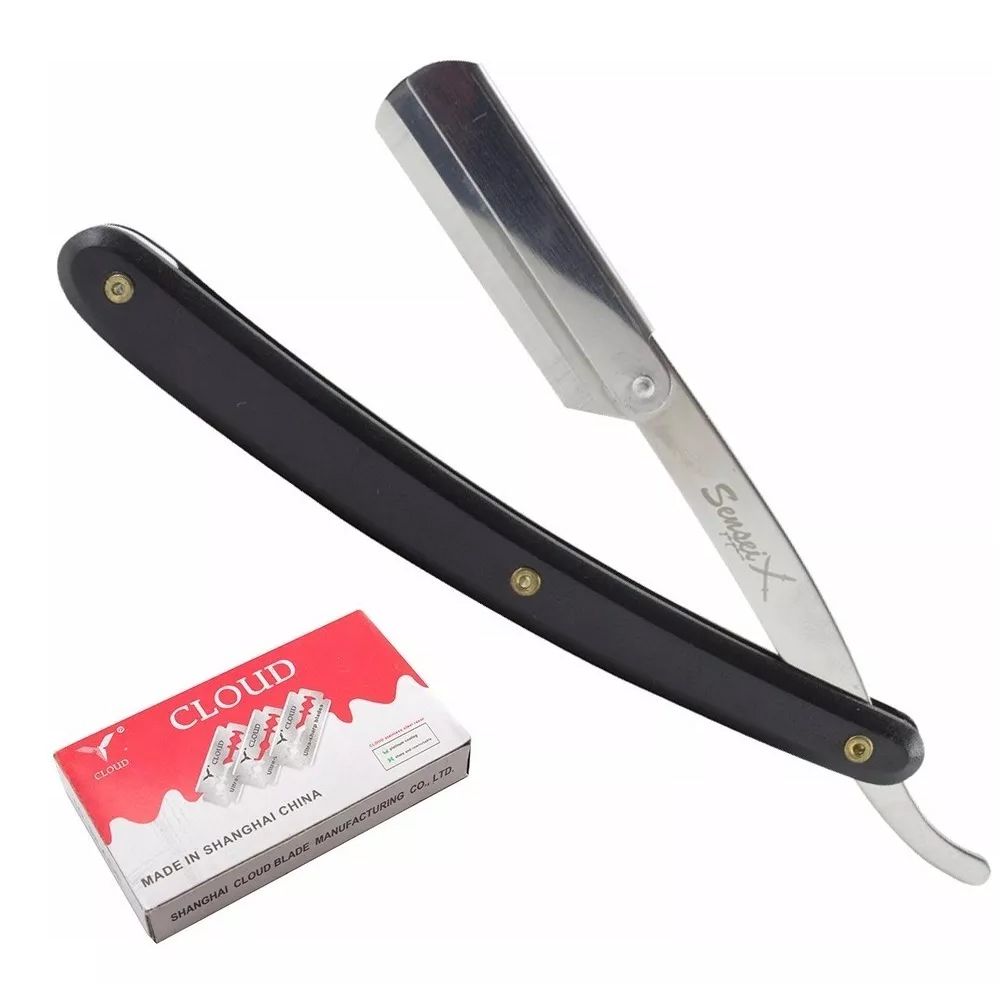 Navaja Barbero Barberia Sensei Peluqueria Negro + 10 Filos