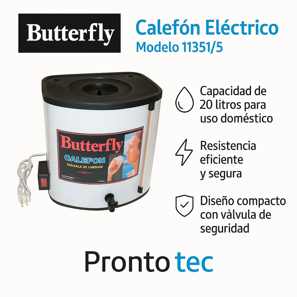 Calefon Butterfly 20 Lts Enlozado Grifo Bronce Aprobado