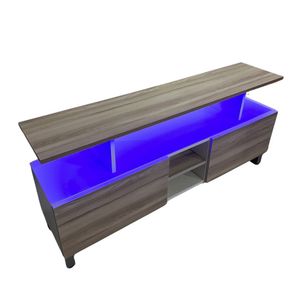 Rack Mueble TV con 2 puertas + LUZ LED Blanco y Flamenco con cubo central